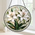 Blooming White Lily Floral Scene Window Suncatcher, Decorative Stained ...