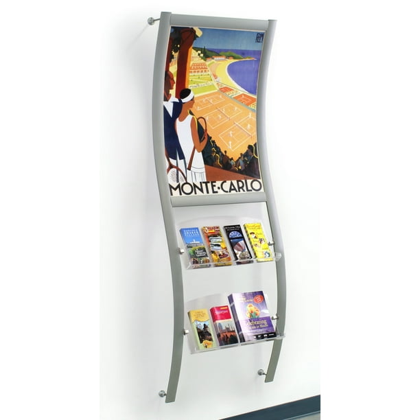 Displays2go Curved Wall Mounted Poster Rack with Literature Trays ...