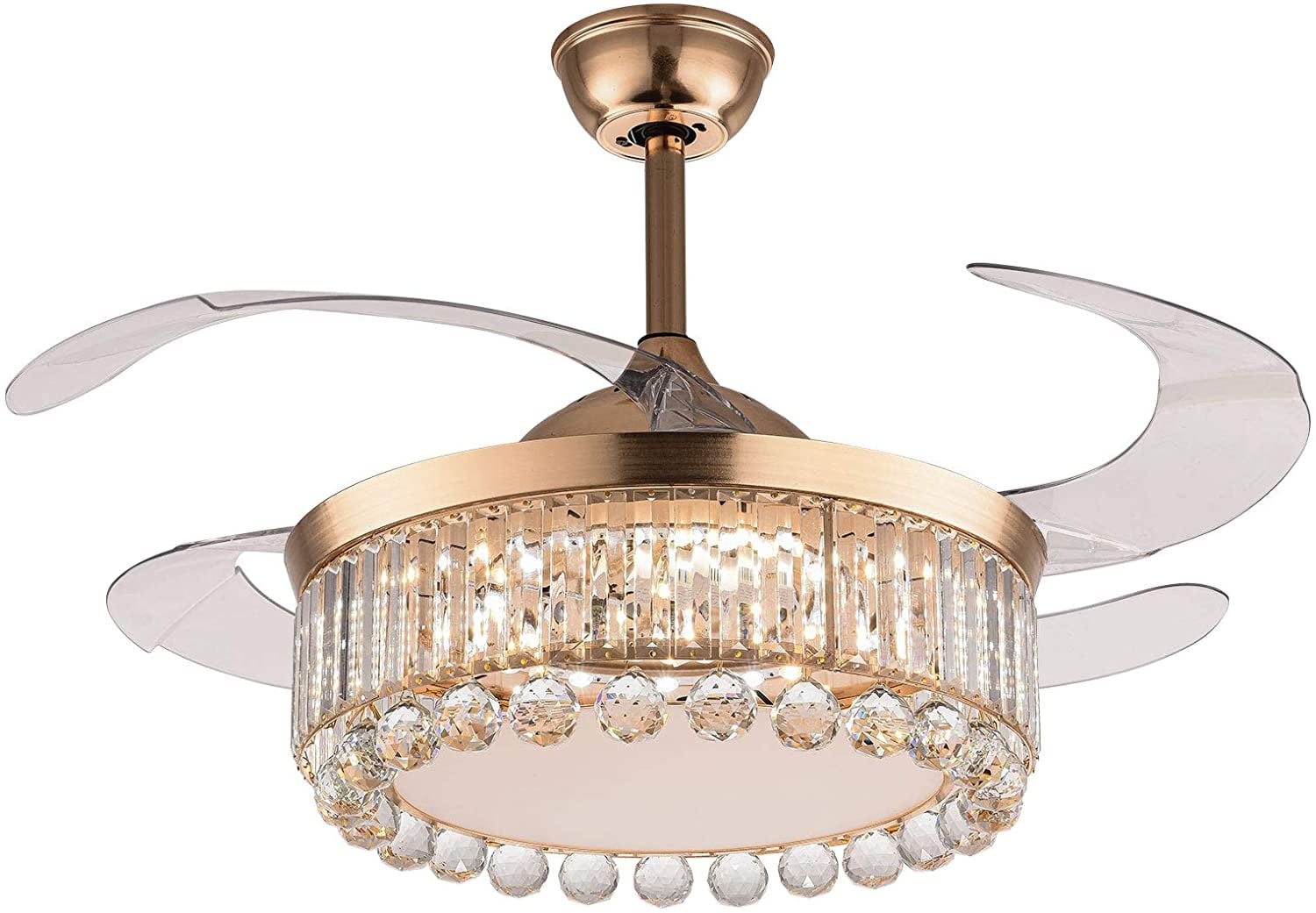 MONIPA 42 Inch Fan Chandelier Gold Remote Control Dual Color Dimming ...