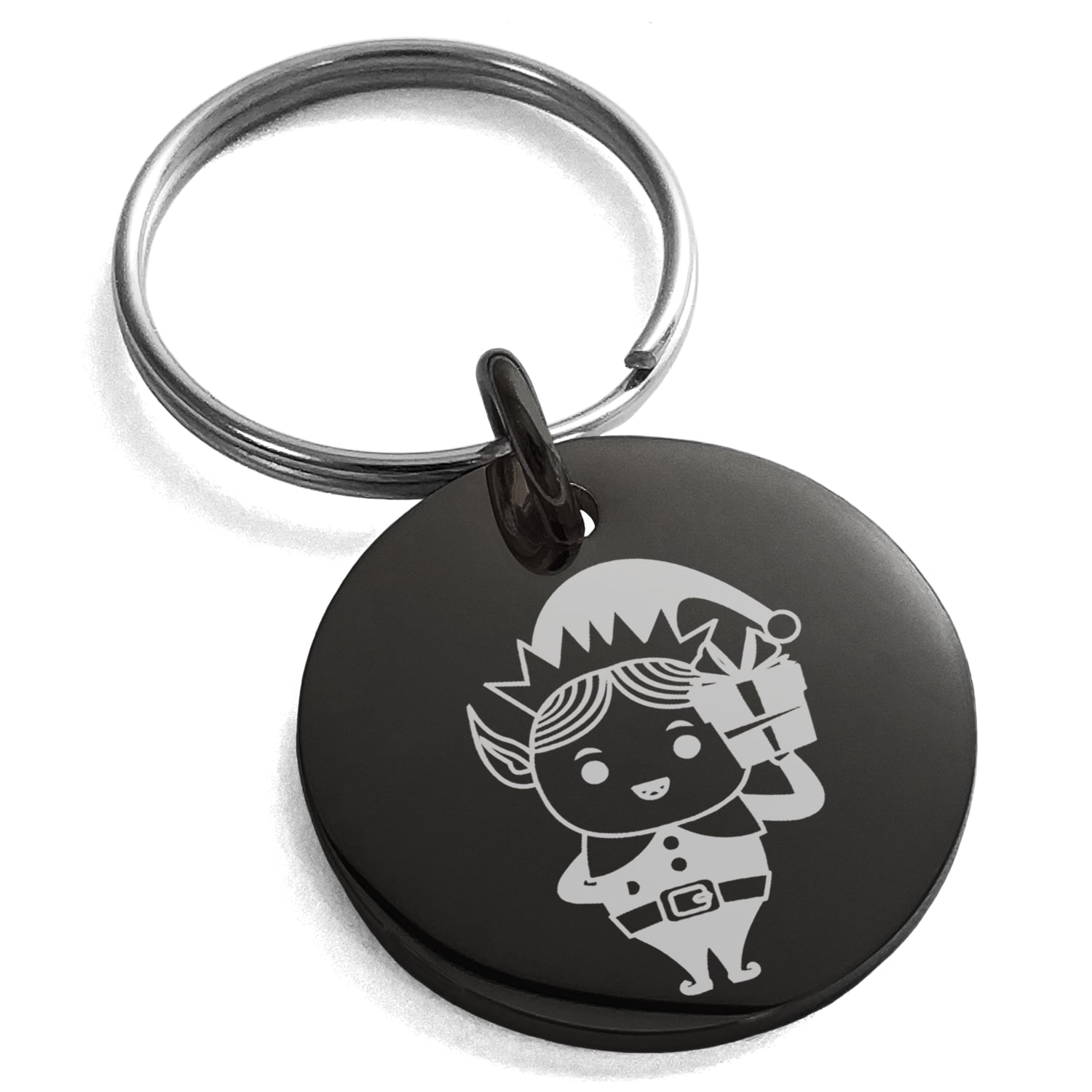 Black Stainless Steel Gifting Elf Engraved Small Medallion Circle Charm ...
