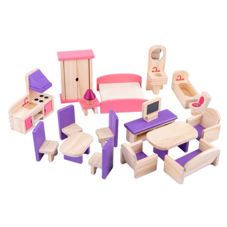 Children Play House Toy Miniature Furniture Dolls Wooden Dollhouse ...