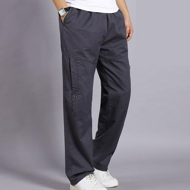 Aqestyerly Men's Outdoor Slim Cargo Pants Straight Trousers Solid Color ...