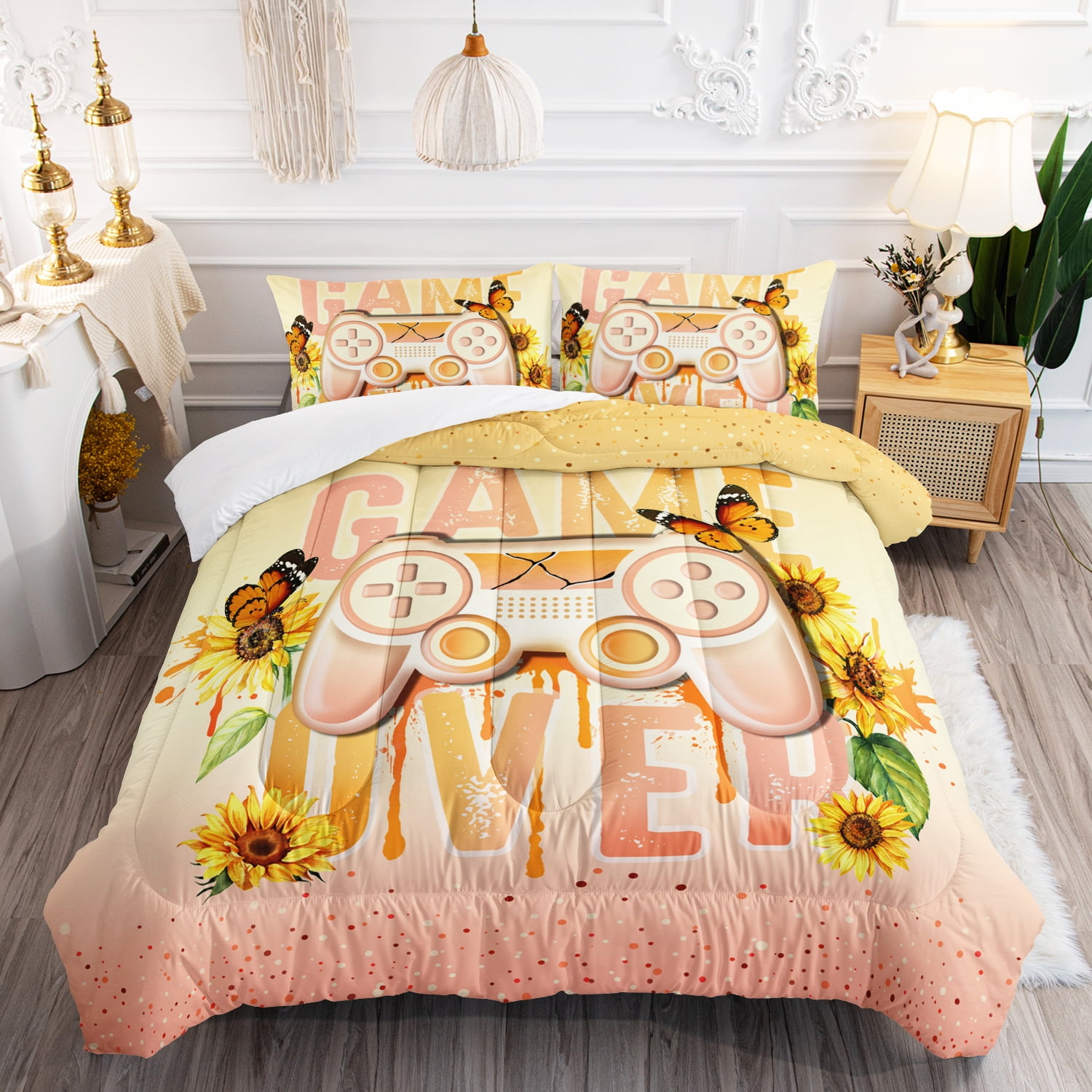 Hosima 3-Piece 3D Digital Printed Comforter Set ，Orange Game Controller ...