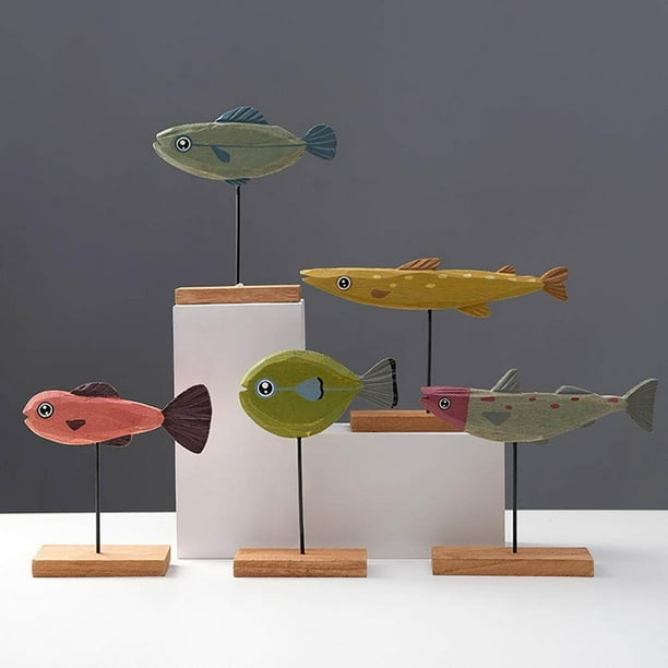 freestylehome Wooden Fish Ornaments Fish on Stand Decor Fish Decorative ...