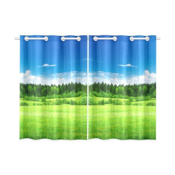 BSDHOME Field Grass Forest Trees Sky Clouds Window Curtain Kitchen ...
