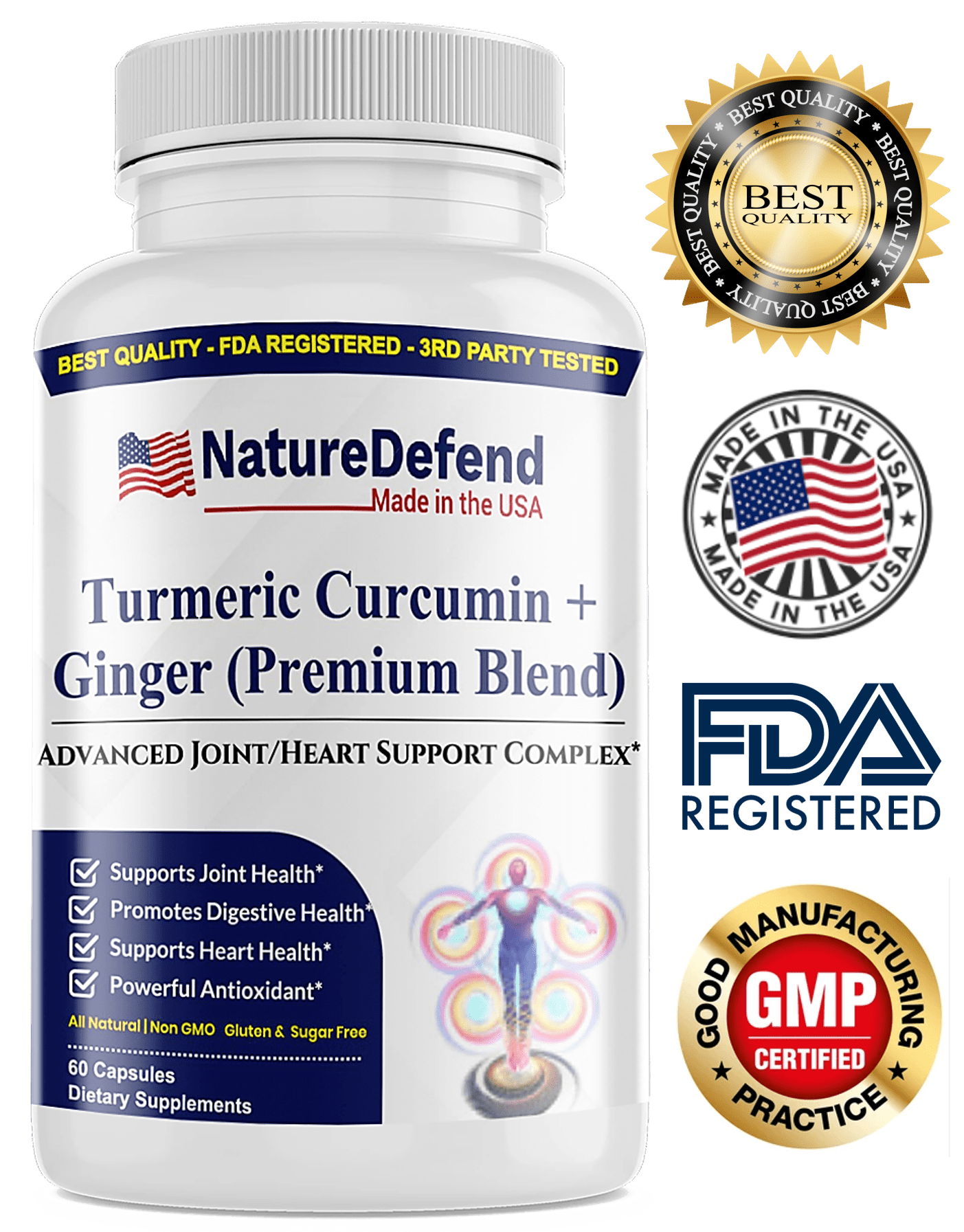 Turmeric Curcumin with Ginger, Joint/Heart Support Complex, All Natural ...