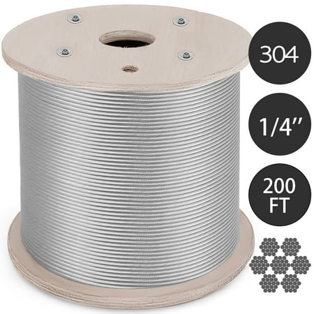 VEVOR 304 Stainless Steel Cable 1/4 Inch 7 X 19 Steel Wire Rope 200Feet ...
