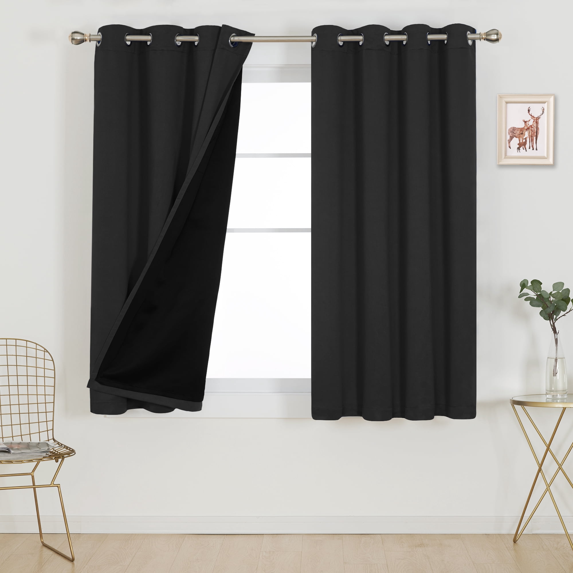 Deconovo Total Blackout Curtains with Black Liners for Bedroom Thermal ...