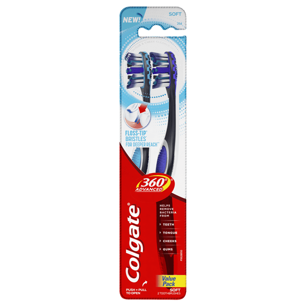 Colgate 360 Total Advanced Floss-Tip Bristles Toothbrush, Soft - 2 ...