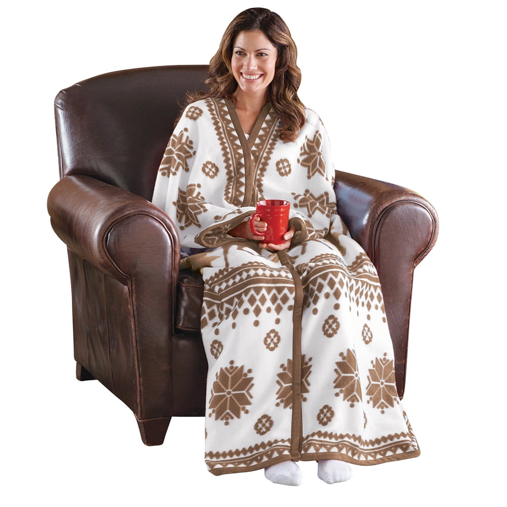 Collections Etc Nordic Snowflake Blue and White Cuddle Fleece Wrap with ...