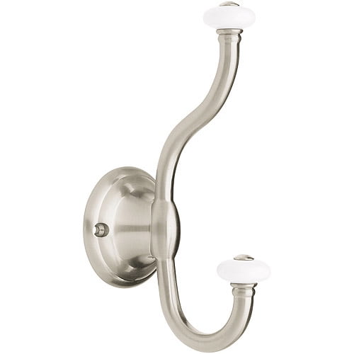Liberty Porcelain Finial Coat and Hat Hook, Satin Nickel and White ...