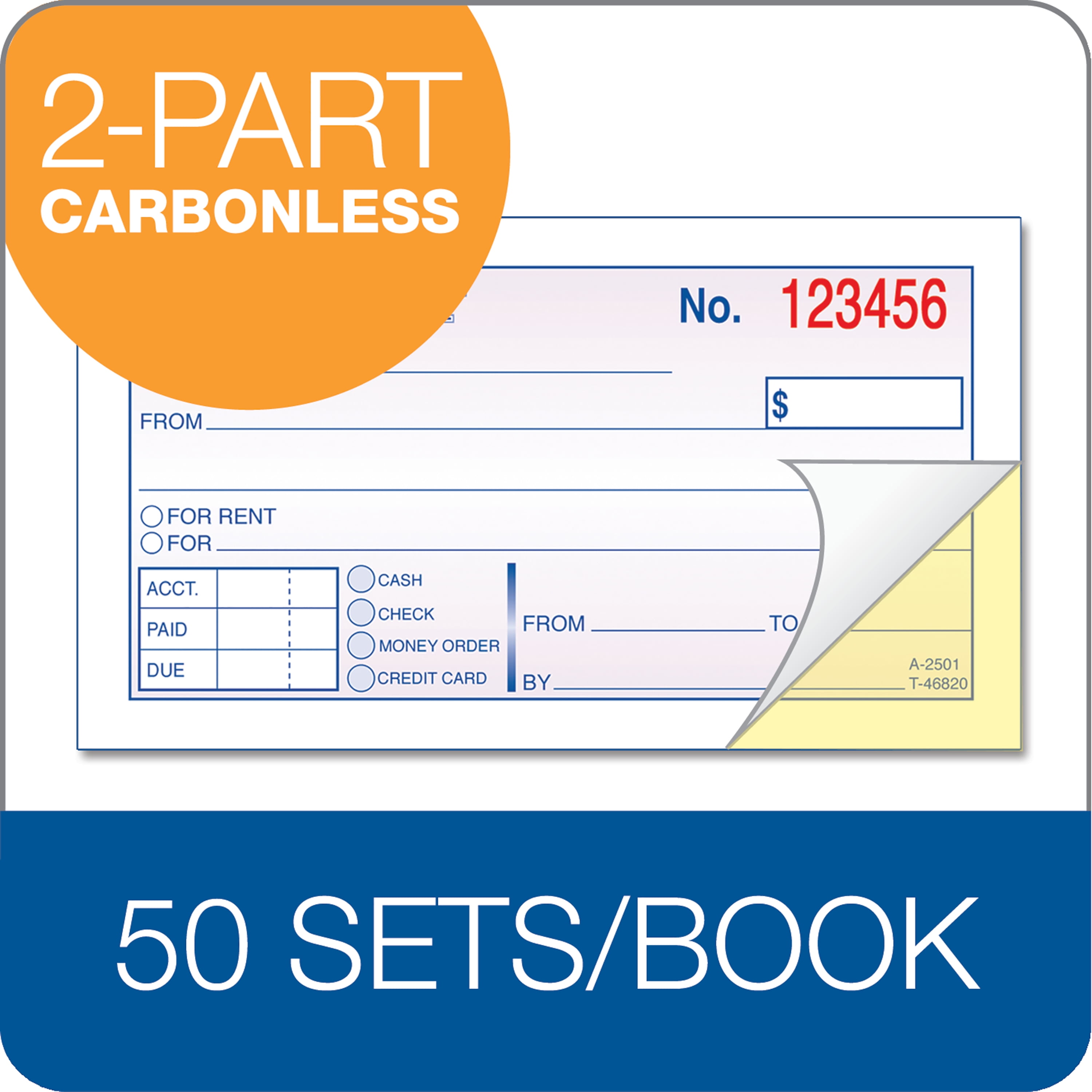 Adams Money/Rent Receipt Book, 2-Part Carbonless Forms, White/Canary, 2 ...