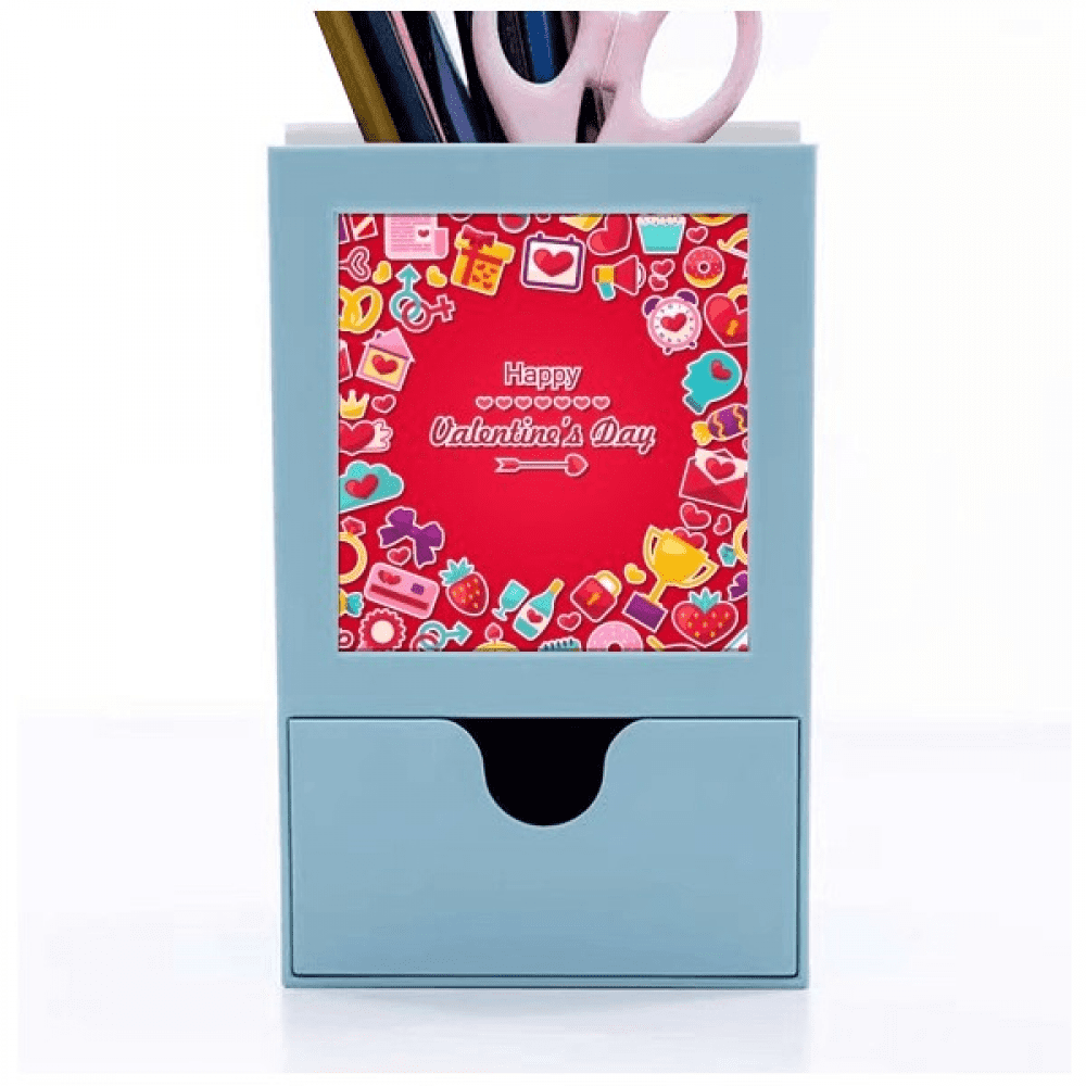 Red Happy Valentine's Day Heart Love Desk Supplies Organizer Pen Holder ...