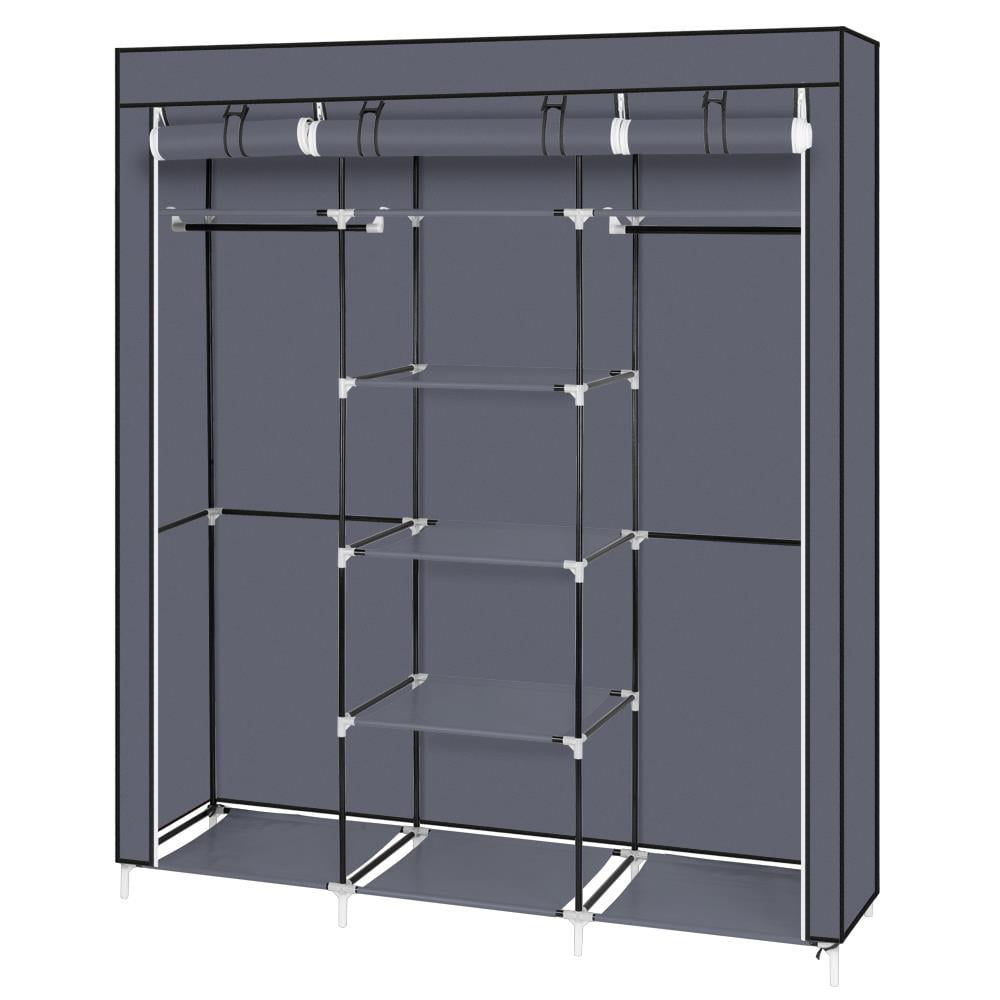 Winado 69" Portable Clothes Closet Wardrobe Double Rod Gray - Walmart.com