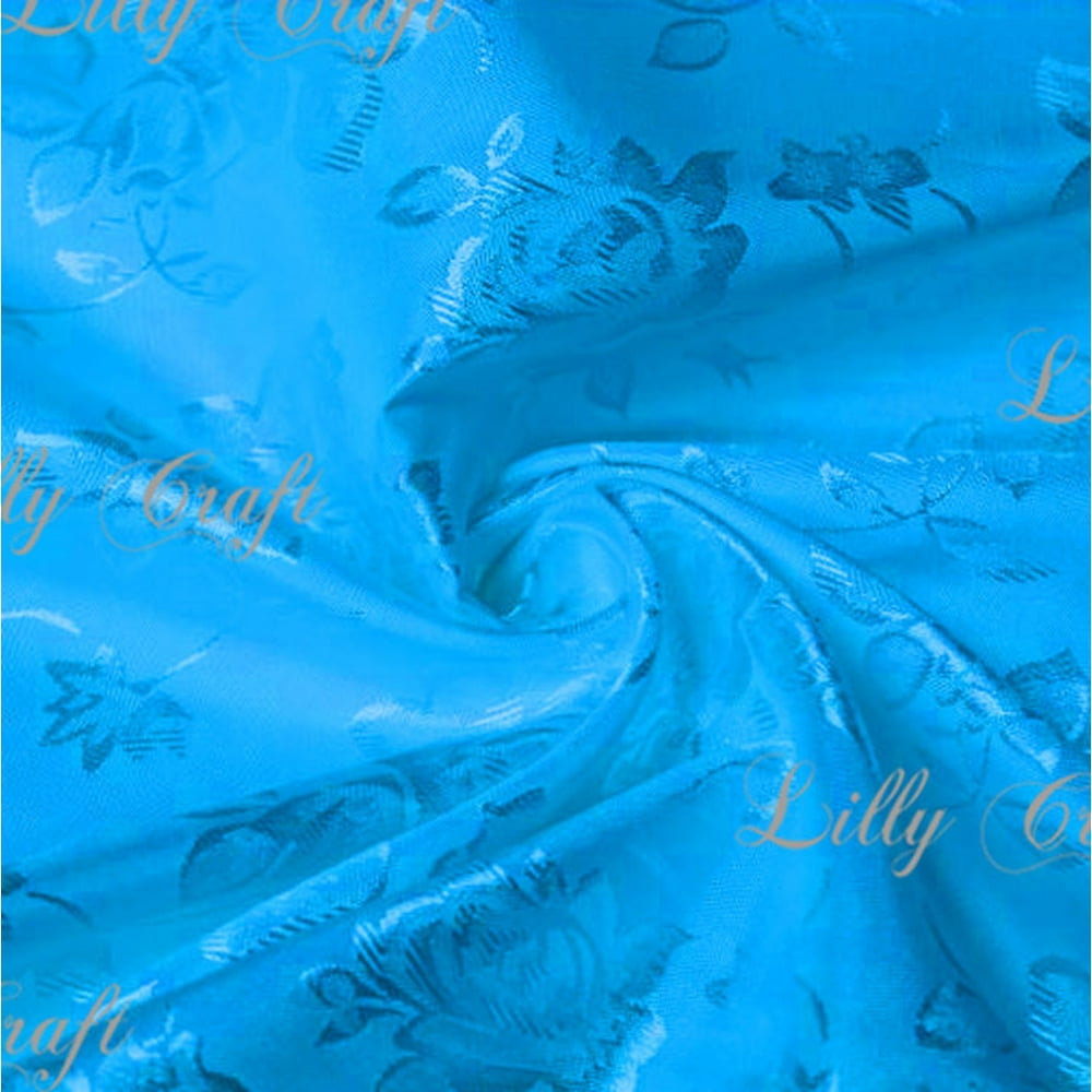 Turquoise Brocade Jacquard Satin Fabric 58” 60” Inches Wide Sold By