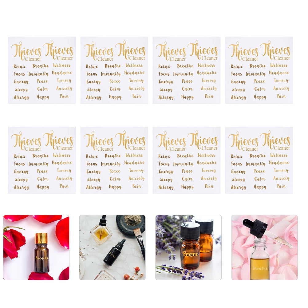 8 Sheets Essential Oil Labels Stickers Gold Letter Labels Roller ...
