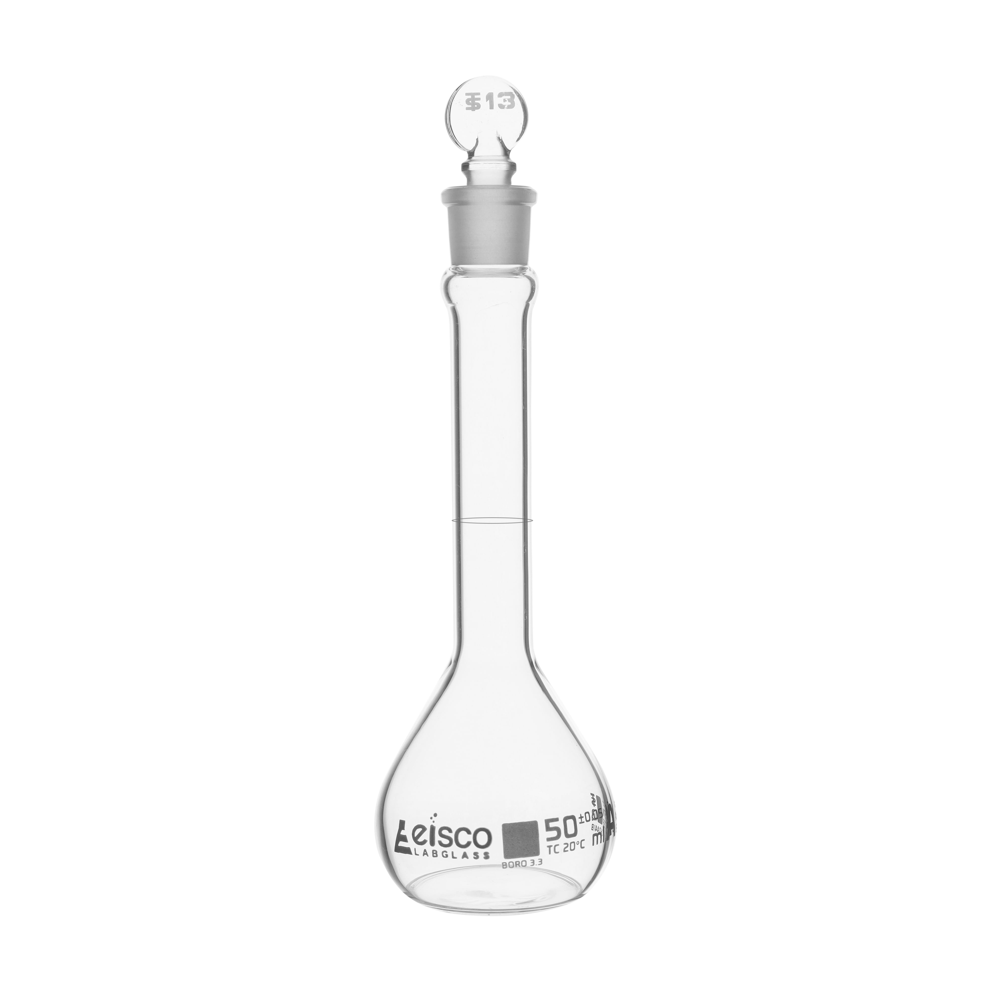 Volumetric Flask, 50ml - Fitted with Solid Glass Stopper - Class A ...