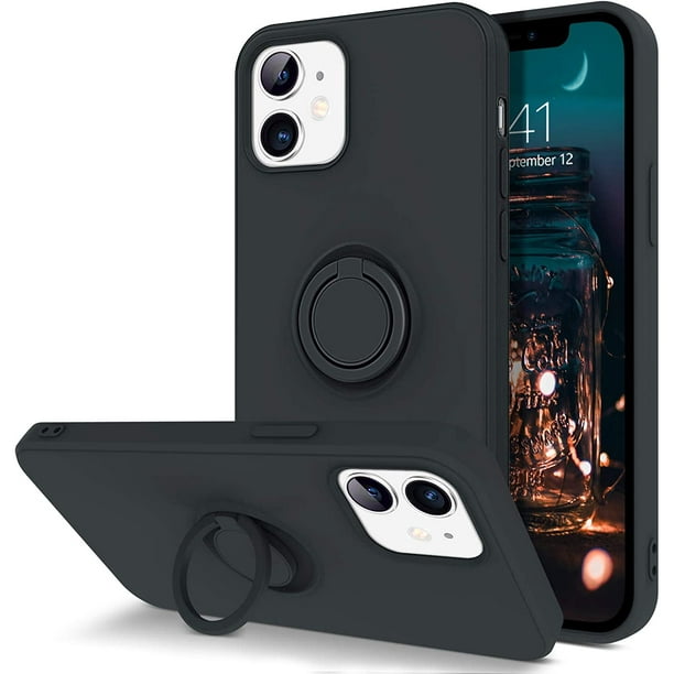 Compatible with iPhone Case Slim Silicone Soft Rubber with 361 Ring Holder Car Mount Supported Protective Cute Phone Cases Cover for iphone12 pro max Black Walmart