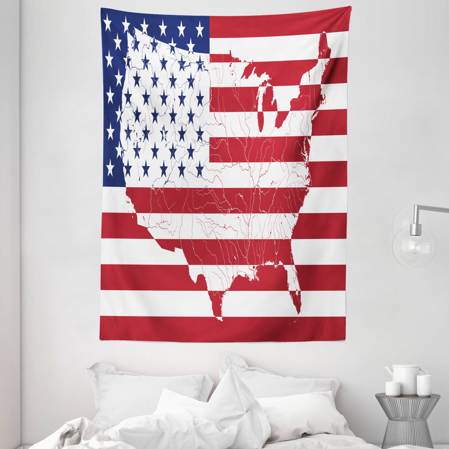 American Flag Decor Tapestry, America Continent Shaped Flag Martial ...