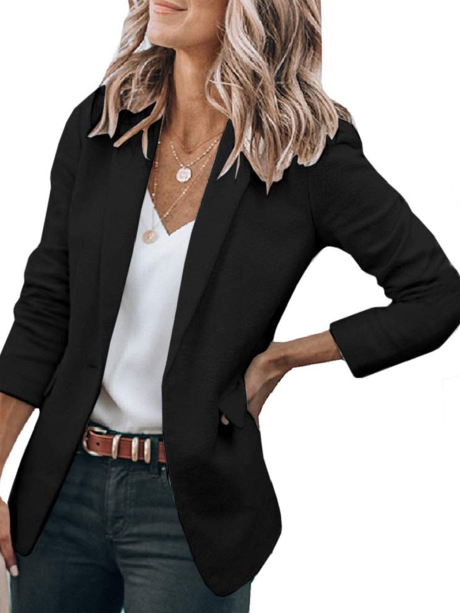 Cindysus Womens Blazer Jackets Open Front Cardigan Long Sleeve Jacket ...