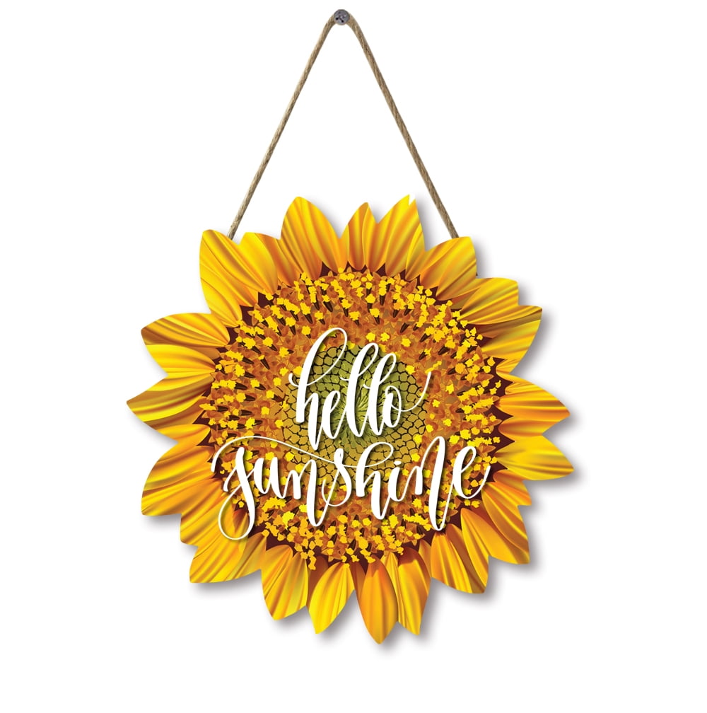 Sunflower Hello Sunshine Wood Door Hanger 12 Inch Large Wooden Flower ...