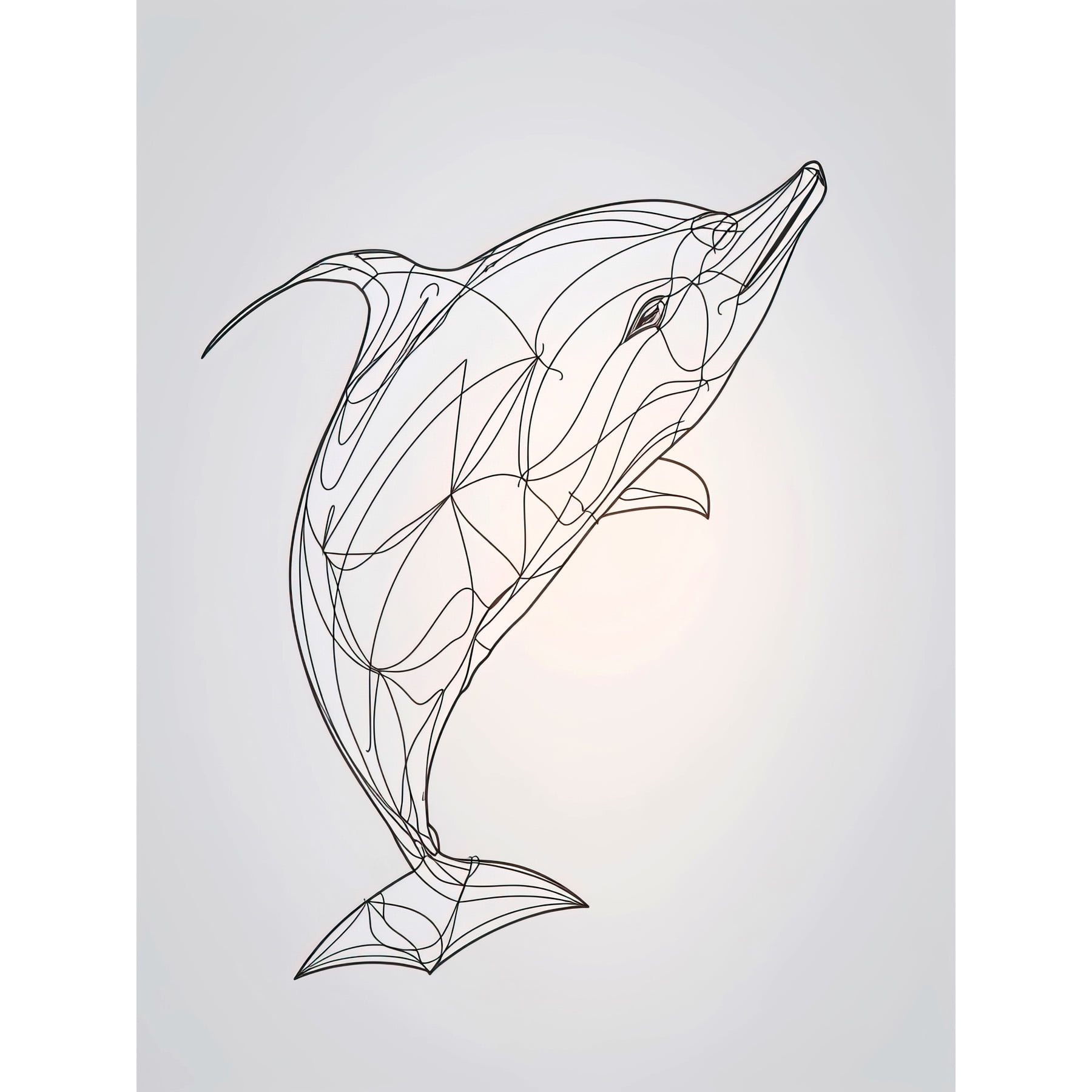 Dolphin Line Drawing Black and White Illustration Large Wall Art Poster ...