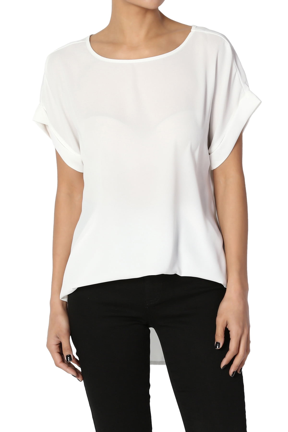 TheMogan Women's S~3XL Cuffed Dolman Short Sleeve Loose Chiffon Top ... TheMogan Women's S~3XL Cuffed Dolman Short Sleeve Loose Chiffon Top ...