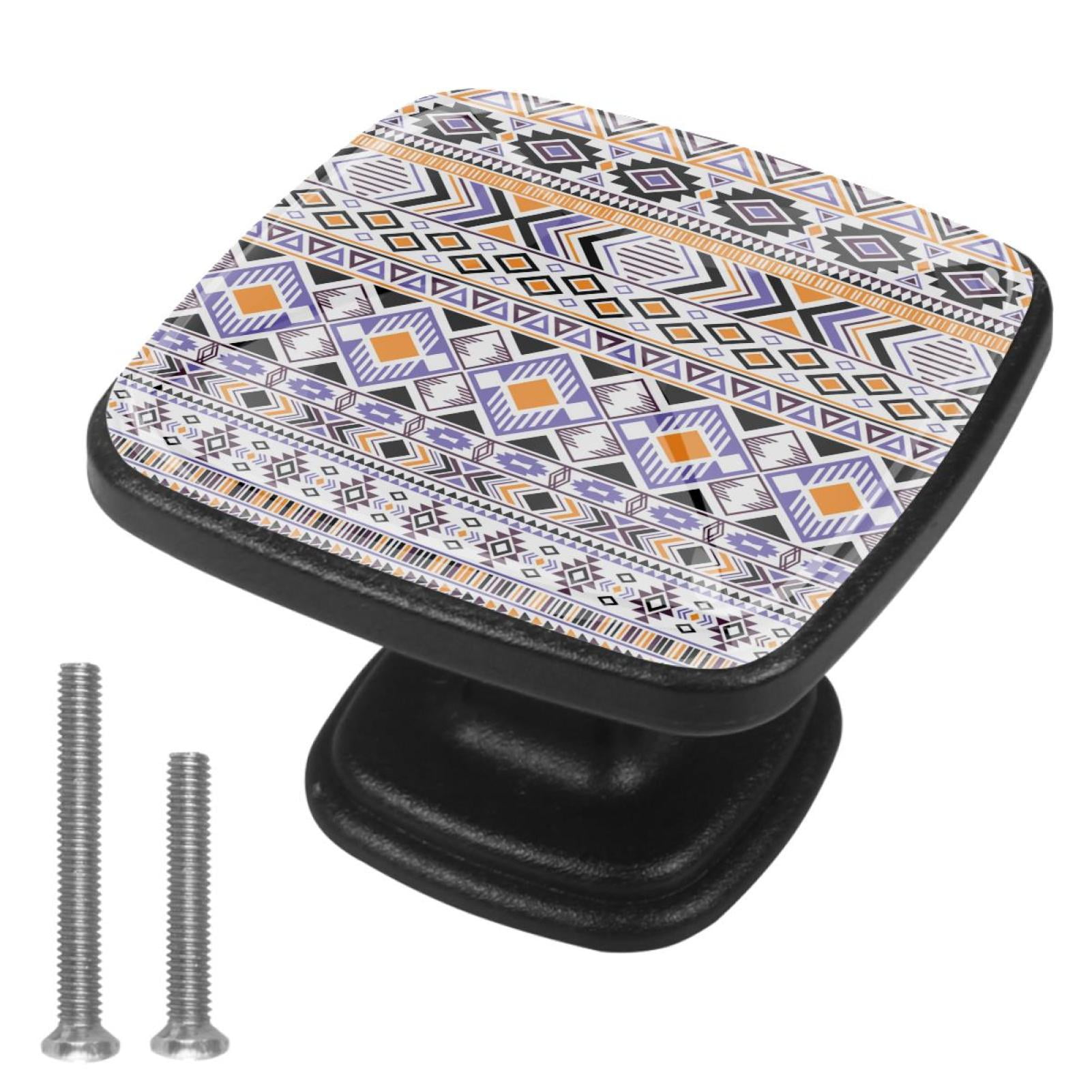 4 Pcs Cabinet Handle Drawer Pulls Tribal Ethnic Geometric Knobs with ...