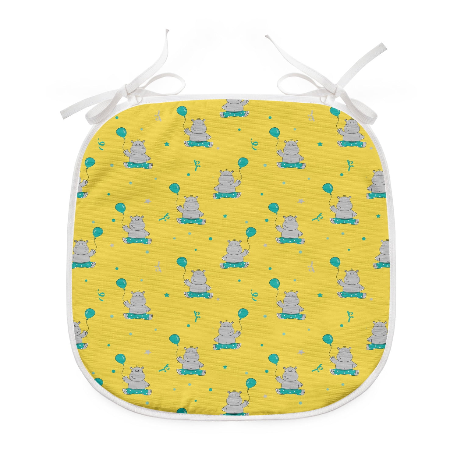 Hippo Dining Chair Pad, Little Smiling Hippo Sitting and Holding a ...