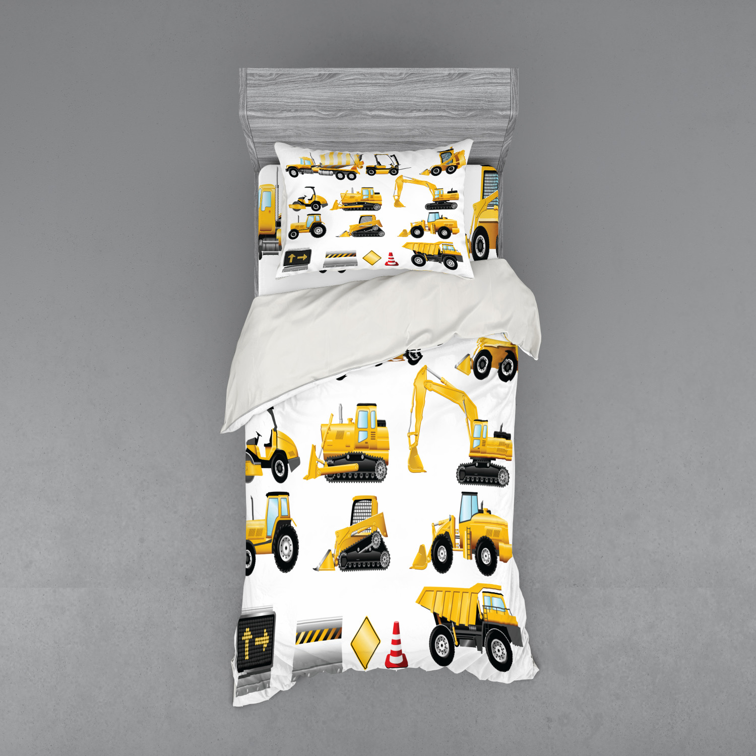 Ambesonne Cartoon Bedding Set 3 Pcs, Yellow Construction Site, Twin XL ...