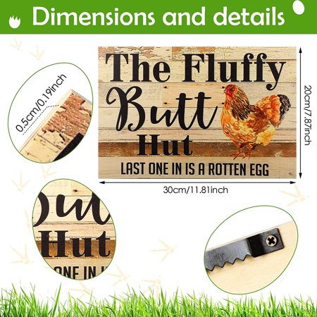 2 Pieces Funny Chicken Coop Sign 11.8 x 7.9 Inch Fluffy Butt Wood ...