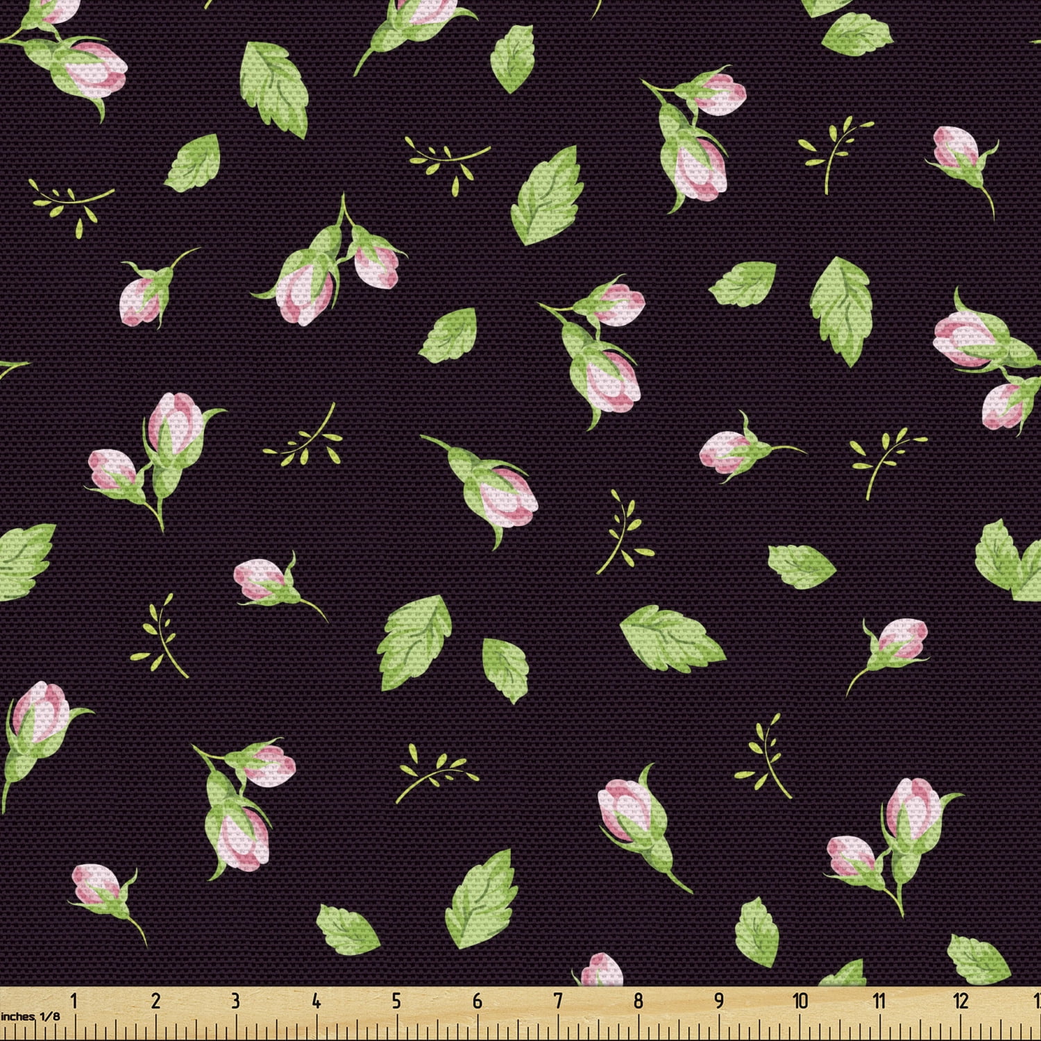 Rose Fabric by the Yard Upholstery, Rosebuds with Stems and Leaves on ...