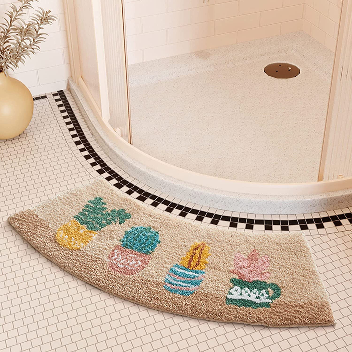 Curved bath mat store