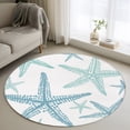 Coastal Blue Starfish Round Area Rugs 3 ft, Nautical Minimalist Ocean ...
