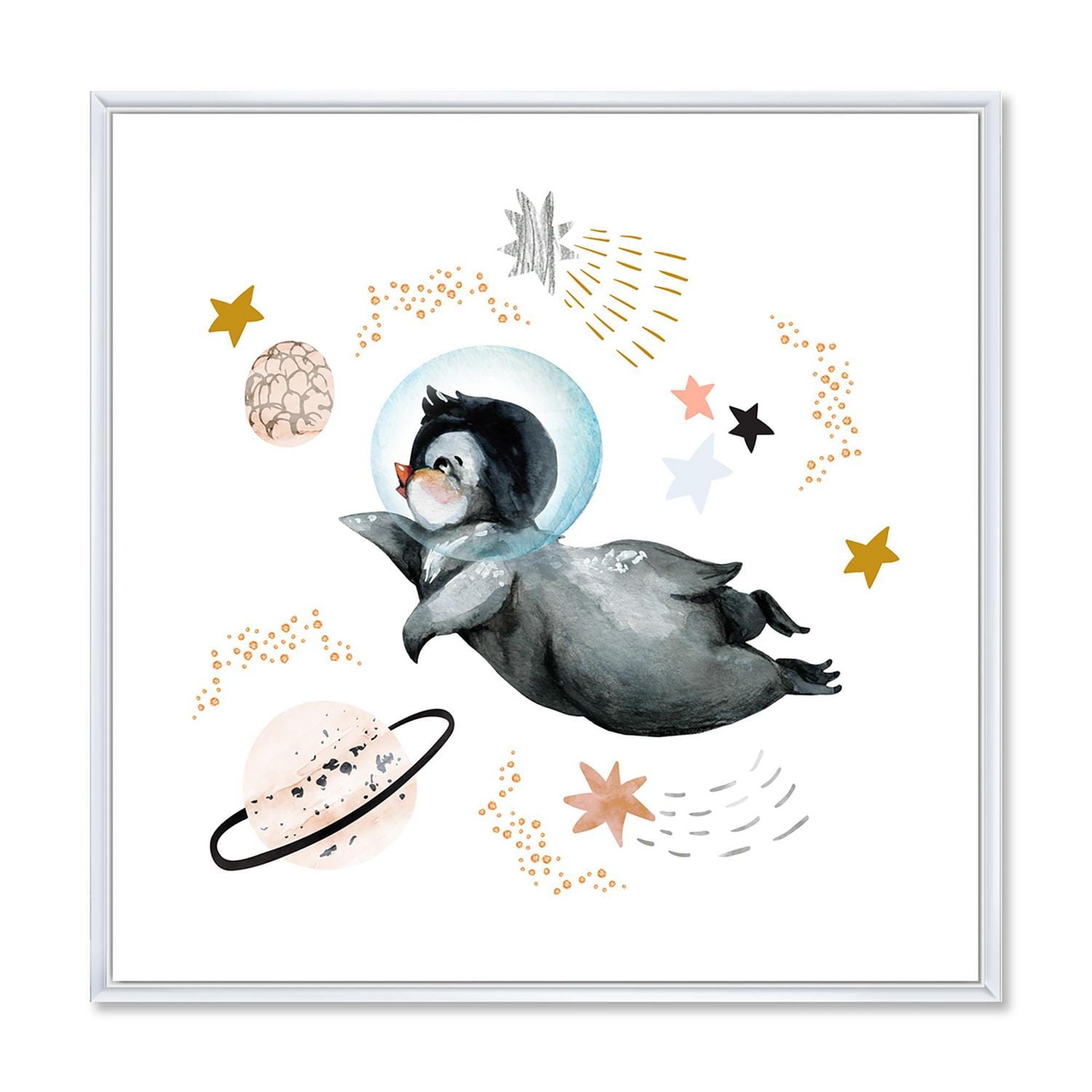 Click here for Designart Little Penguin Flying Stars And Planets... prices
