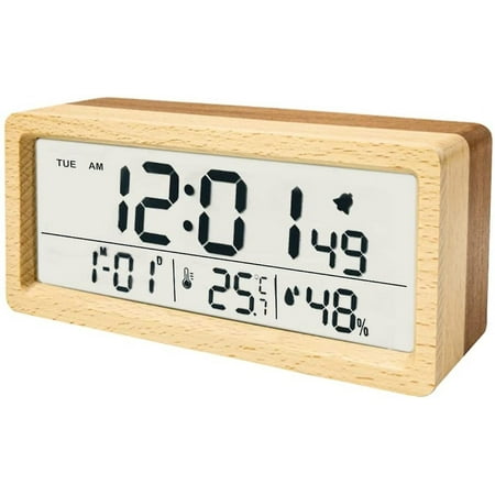 Wooden Battery Operated Digital Alarm Clock With Nightlight, Snooze ...