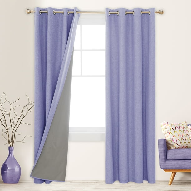 Deconovo 100% Blackout Curtains Light Purple, 84 inch Long 2 Panels for ...
