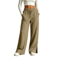 Bloomae Womens Wide Leg Cotton Linen Sweatpants Loose Casual Side Slit ...