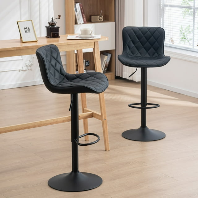 Kidol&Shellder Bar Stools Set of 2 Black Adjustable Swivel High Back ...