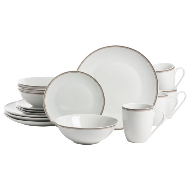 10 Strawberry Street Simply Coupe 16-Piece Ceramic Dinnerware Set, Gray ...