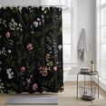 Black Wildflower Shower Curtain for Bathroom, Country Pastoral Dark Red ...