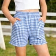 AWZXDE Cute Shorts Plaid Print Casual Daily Elastic Waist Pull-on ...