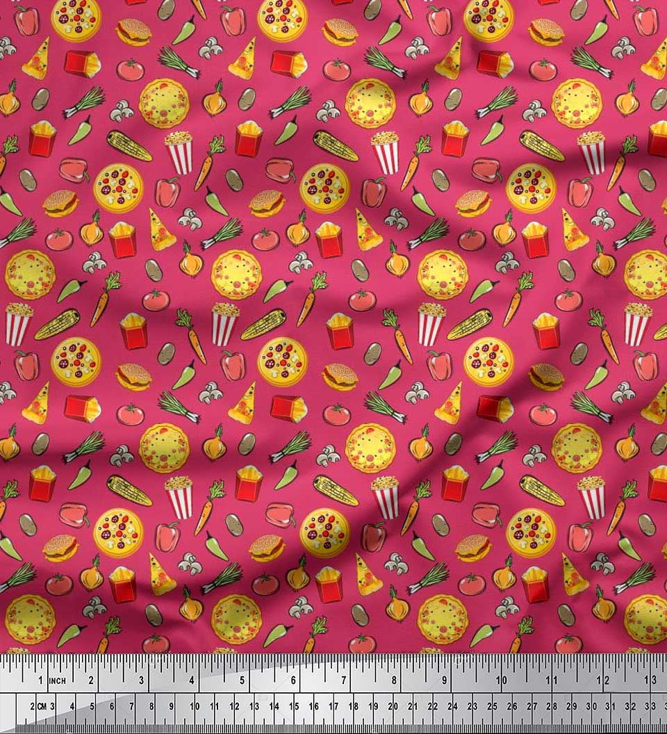 Soimoi Viscose Chiffon Fabric Vegetable,Burger & Pizza Food Print ...