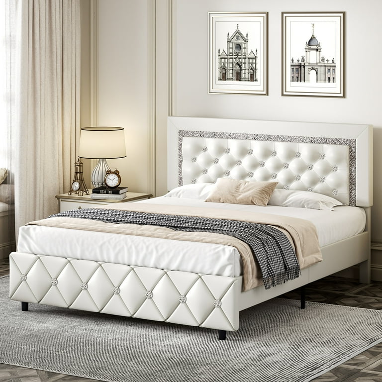 4 EVER WINNER Full Size Upholstered Platform Bed Frame with Diamond Tufted Headboard Footboard Walmart