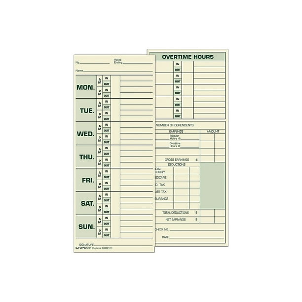 TOPS Time Cards for Pyramid 1000 Time Clock 1291 - Walmart.com