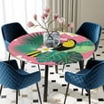 Cartoon Toucan Bird Round Table Cover, Tropical Plumeria Flowers Palm ...