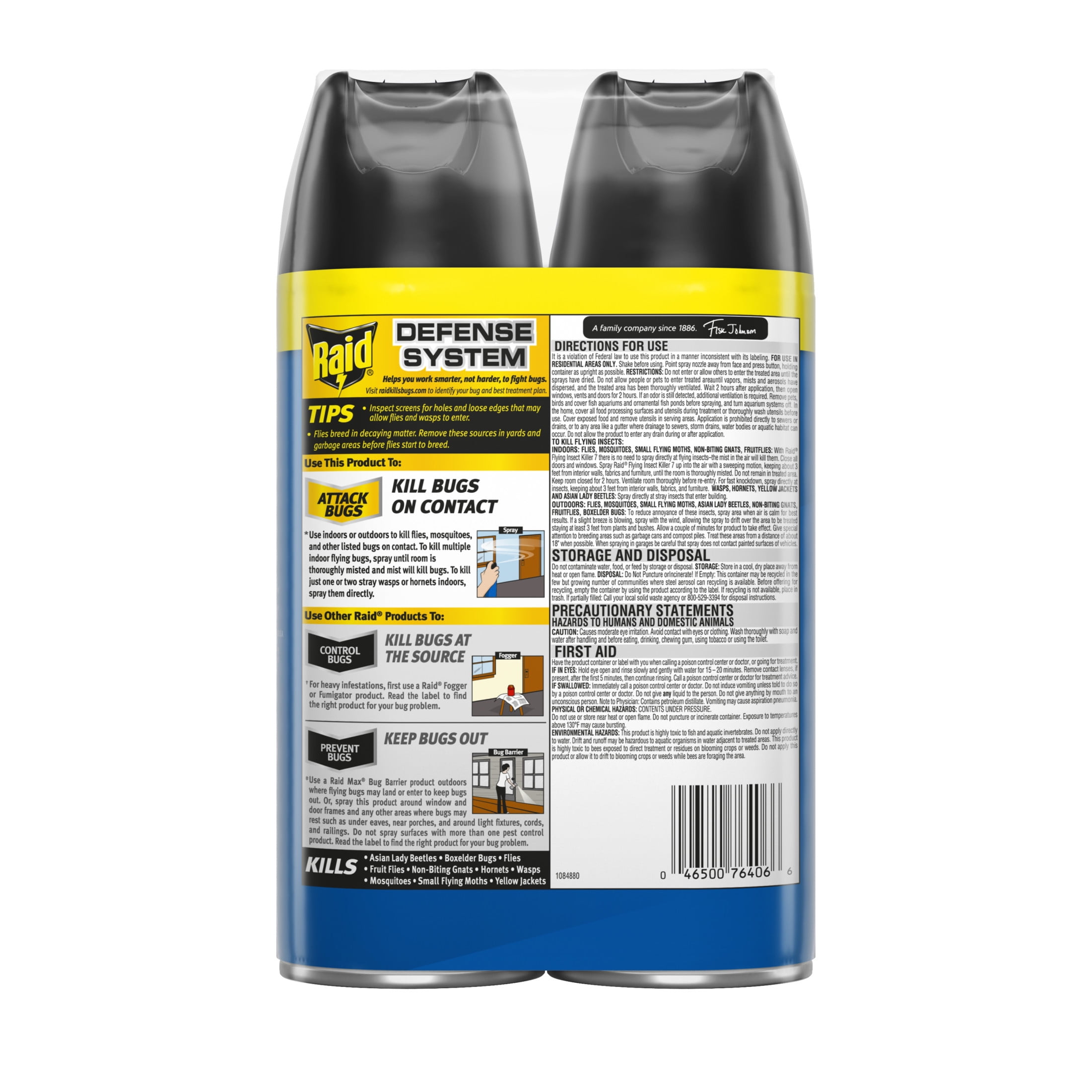Raid Flying Insect Killer Bug Spray 7 Get Rid of Flies Other Bugs Indoors Out 15 oz 2 Count