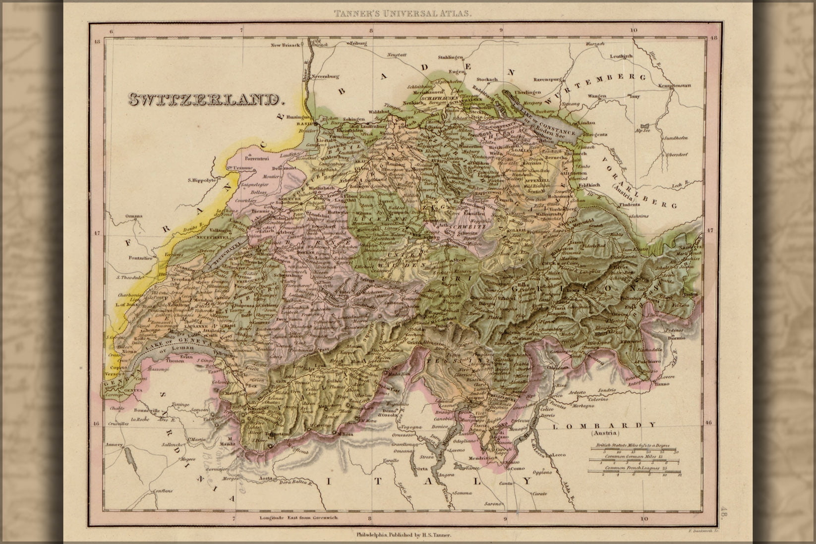 24"x36" Gallery Poster, map of Switzerland 1844 - Walmart.com