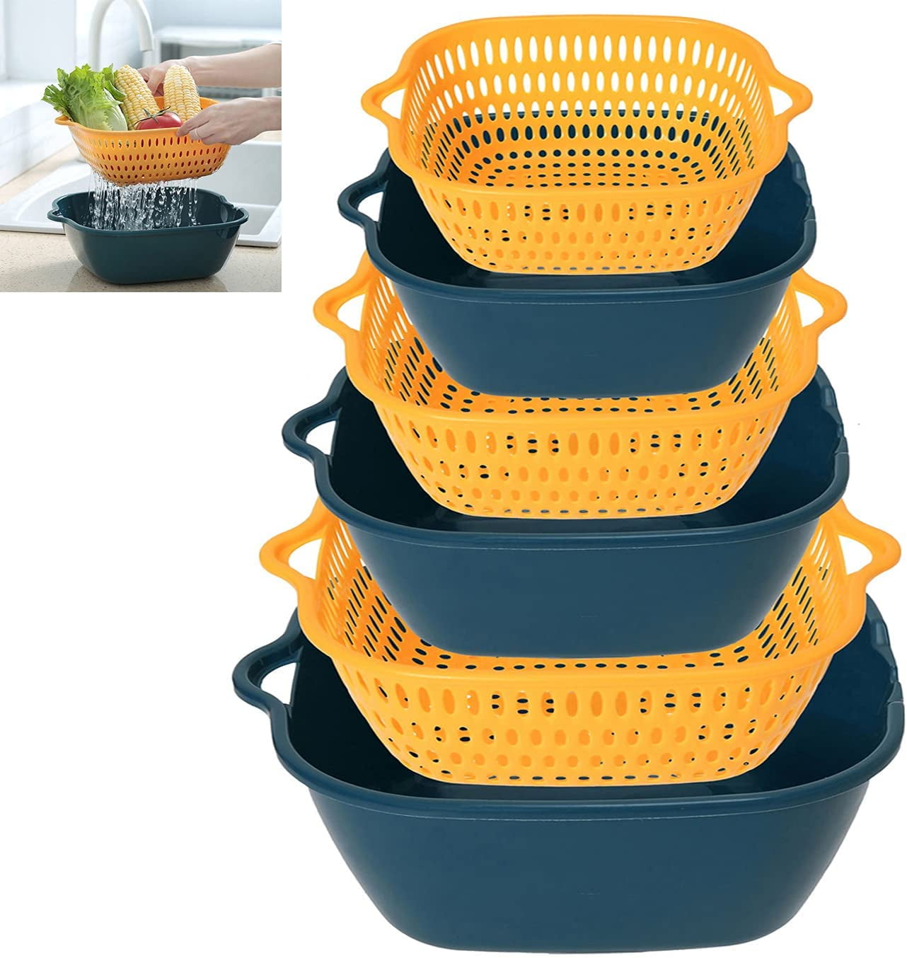 6 Pieces Kitchen Colander Set Strainer BPA Free with Handles Space ...