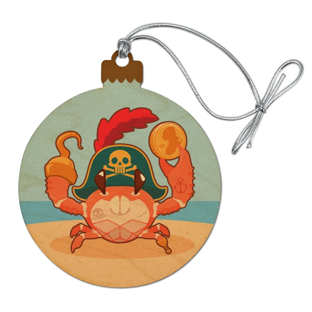 Pirate Crab on the Beach with Hook and Coin Wood Christmas Tree Holiday ...